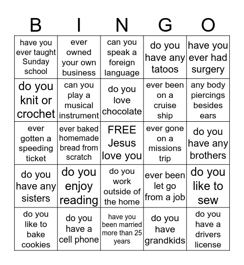 I MUST ASK YOU A QUESTION Bingo Card