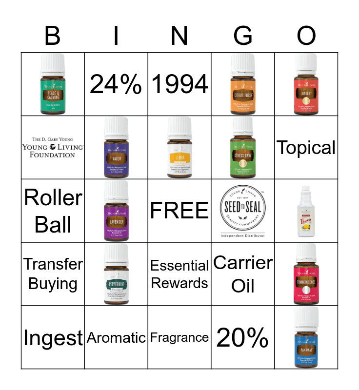 Essential Oil Basics Bingo Card