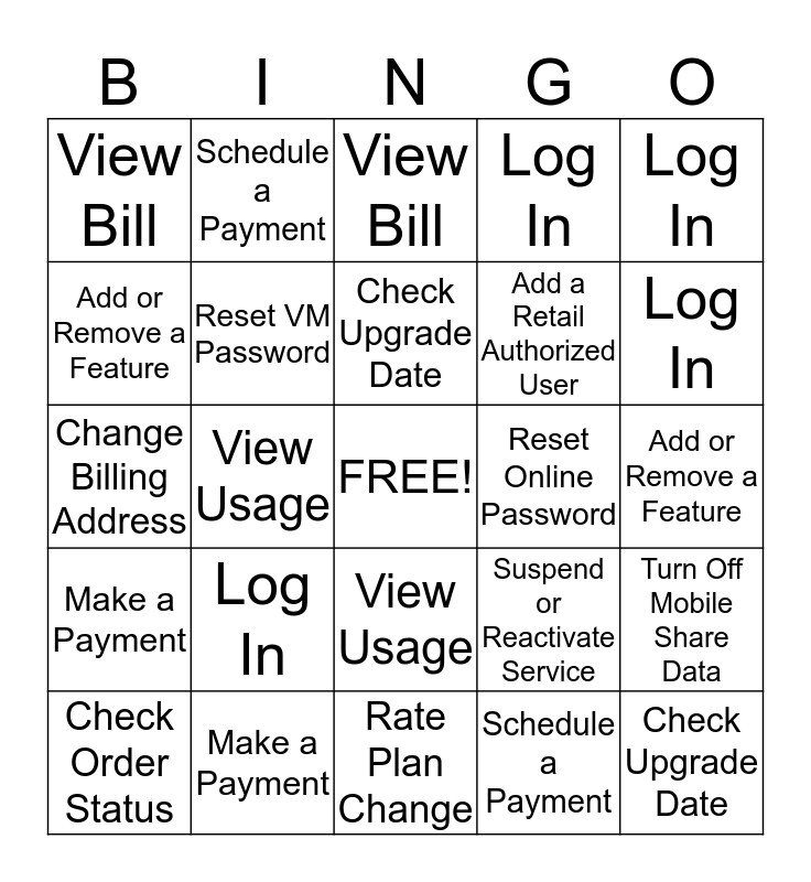 MyAT&T Bingo! Bingo Card
