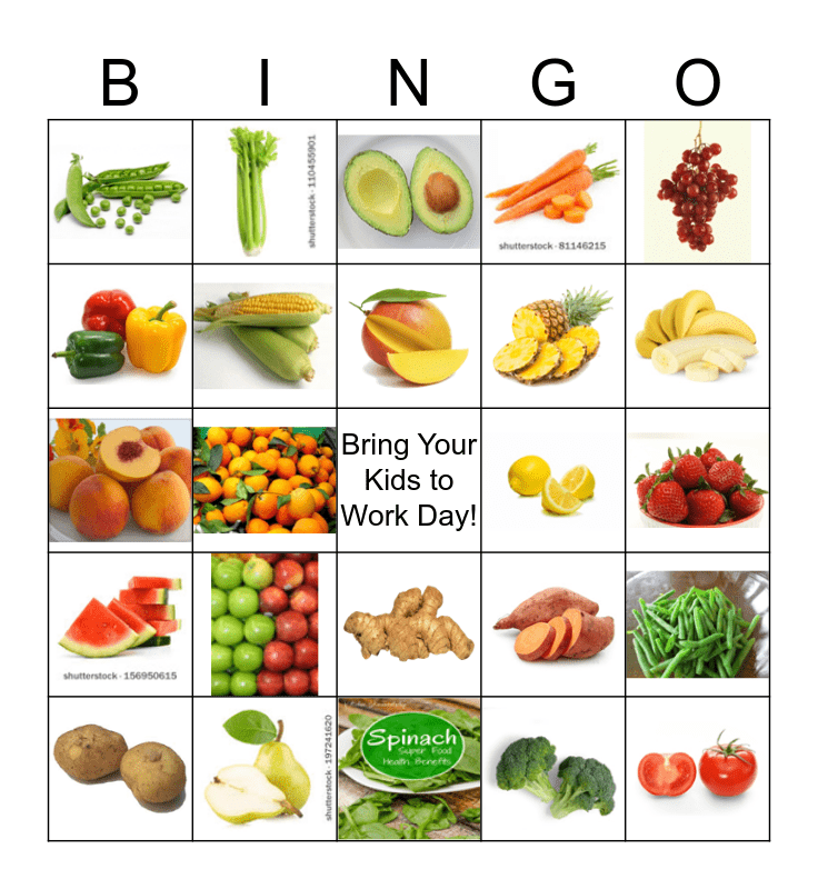 FRUITS AND VEGETABLE BINGO Card