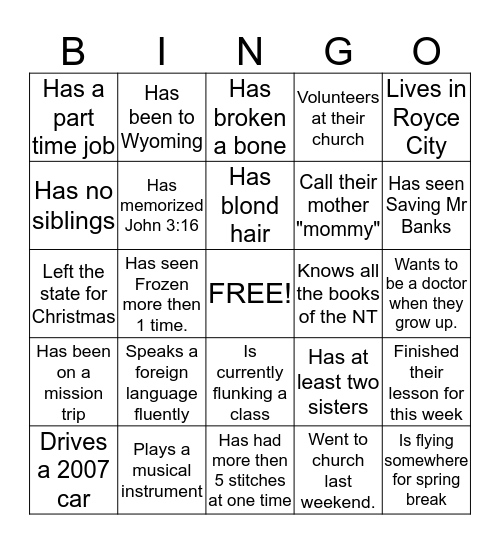 Random Facts Bingo Card