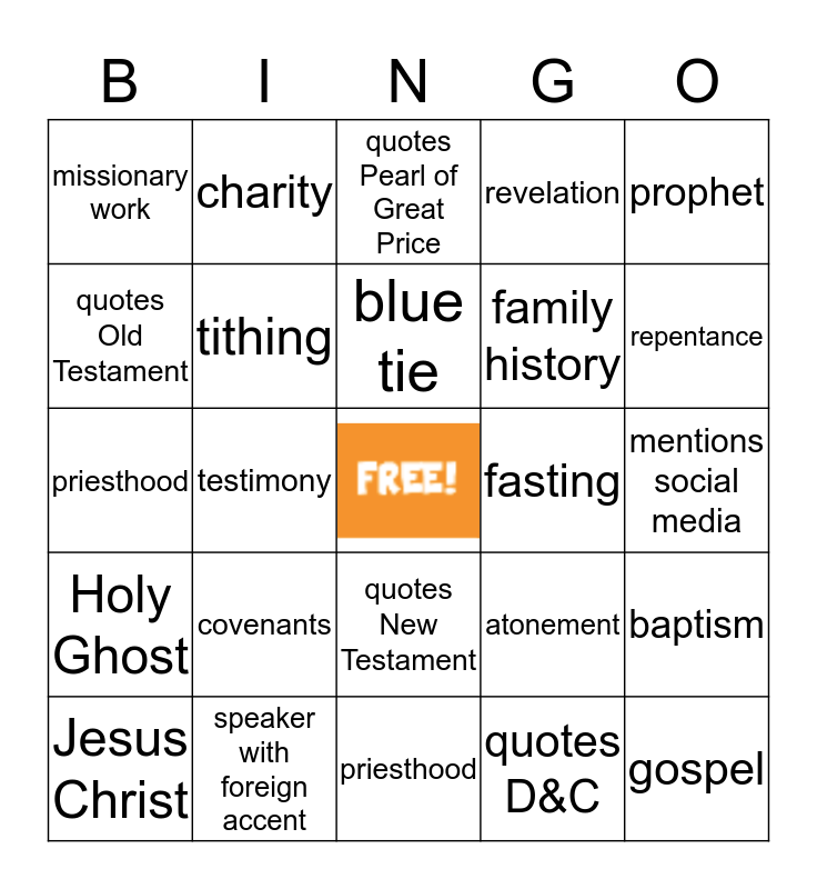 General Conference Bingo Card