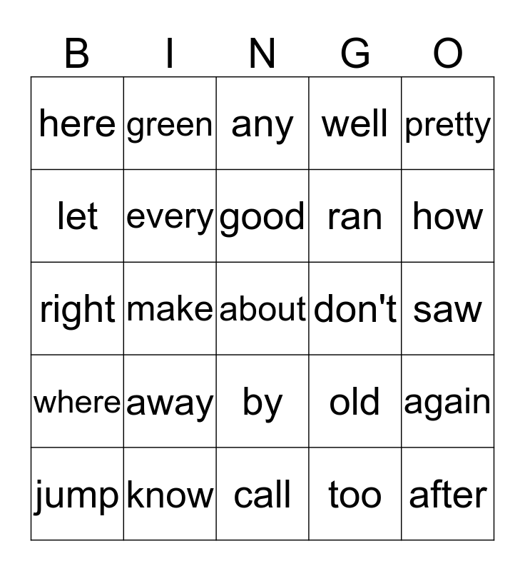 Year 1 sight words term 1 Bingo Card