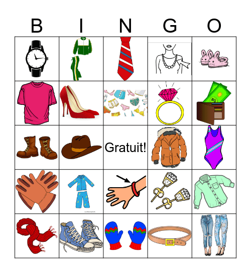 Les vêtements Bingo Card