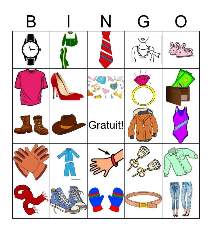 Les vêtements Bingo Card