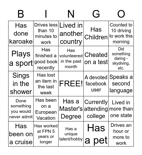 Work Bingo Card