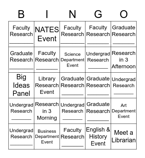 Research Day Bingo Card