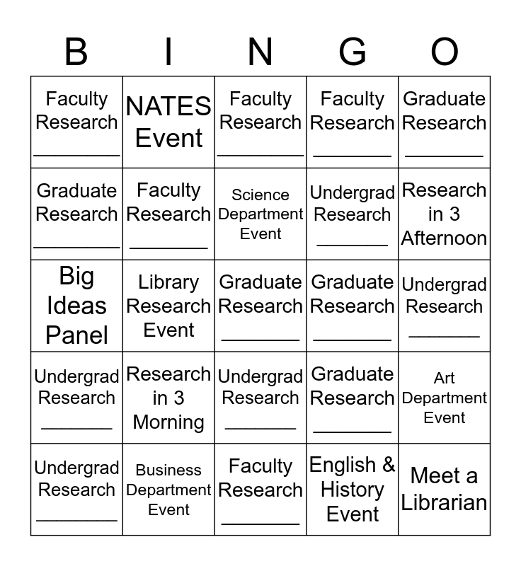 Research Day Bingo Card