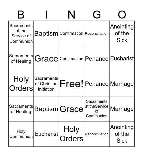 Sacrament Bingo Card