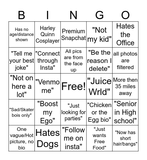 Swipe Left Bingo Bingo Card