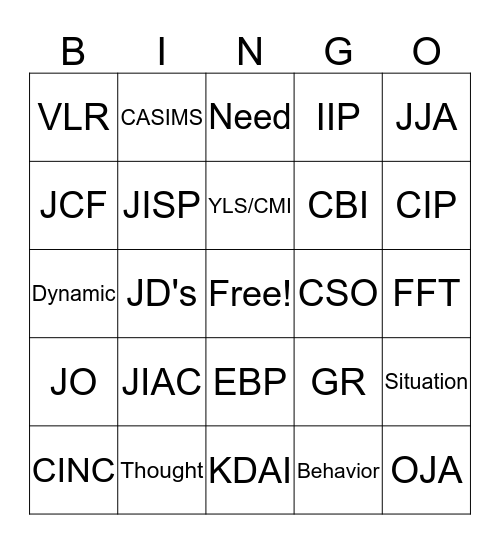 JUVENILE JUSTICE BASIC Bingo Card