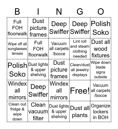 Cleaning Up Contest Bingo Card