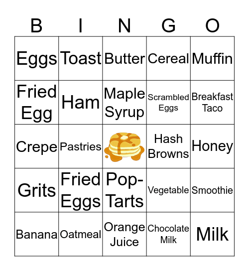 Pancakes and Pajamas Party Bingo Card