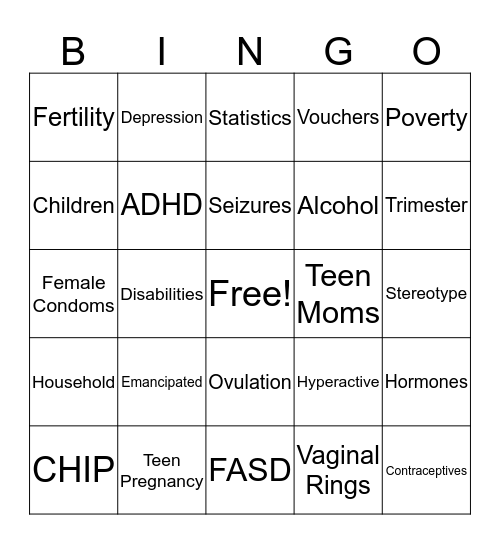 Teen Pregnancy Bingo Card