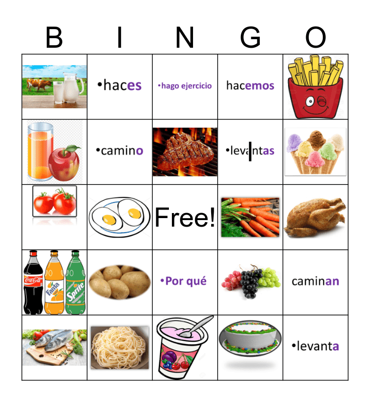 Comida Bingo Card