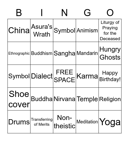 Buddhism Bingo Card
