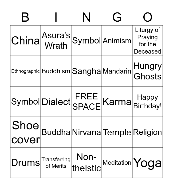 Buddhism Bingo Card