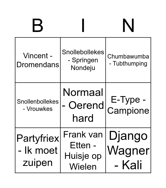 Hit Bingo Card