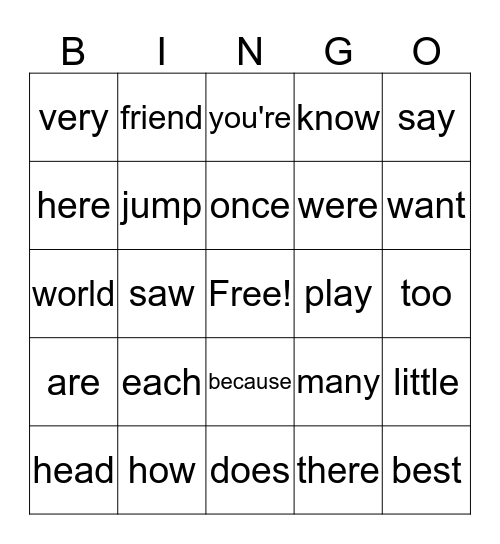 Word Wall Bingo Card