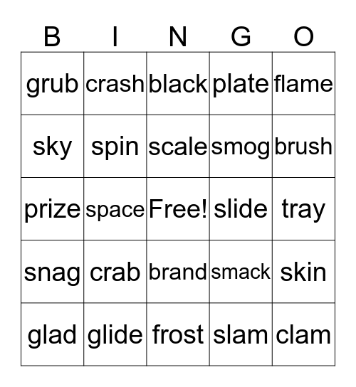 S-Blends, L-Blends, R-Blends Bingo Card