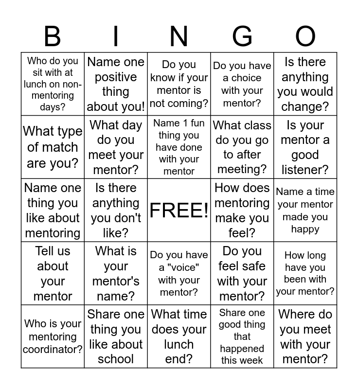 Mentoring BINGO! Bingo Card