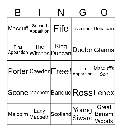 Macbeth Bingo! Bingo Card