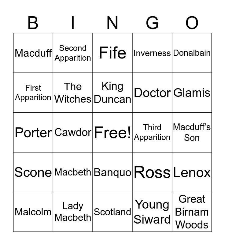 Macbeth Bingo! Bingo Card