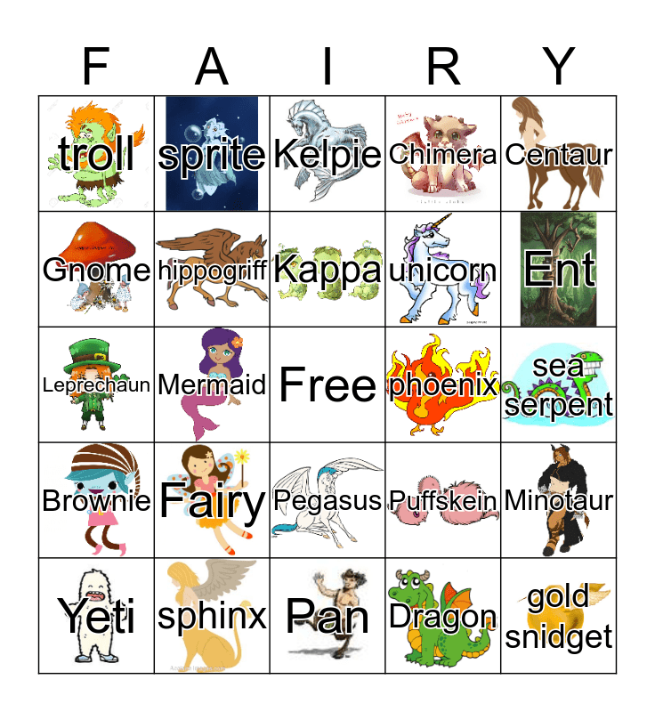 Magical Creatures Bingo Card