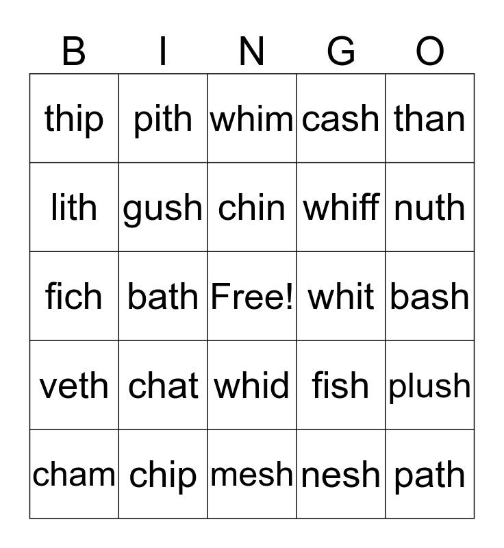 digraph bingo Card