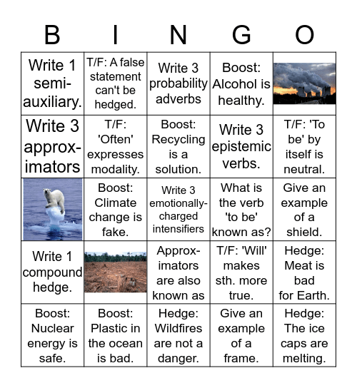 Climate Change Hedging Bingo Card