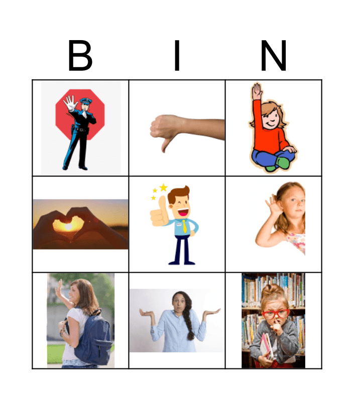 Non-verbal Communication Bingo Card