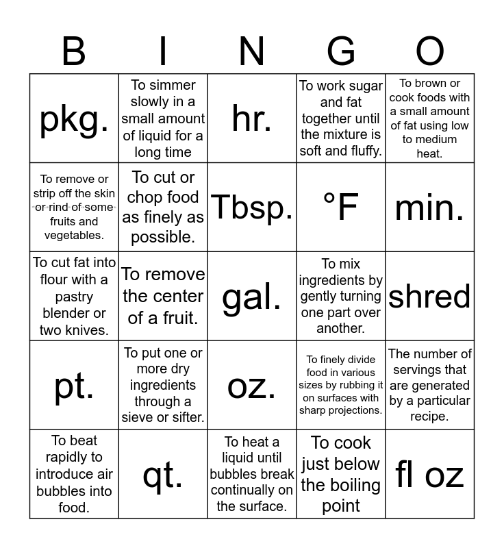 Kitchen Basics Bingo Card