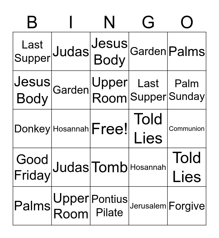 Holy Week Bingo Card