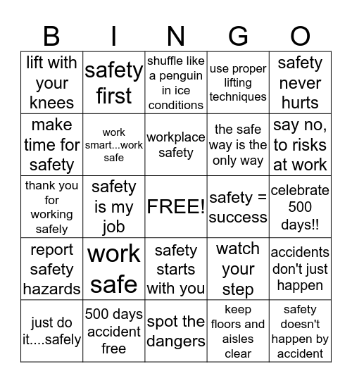 SAFETY BINGO Card
