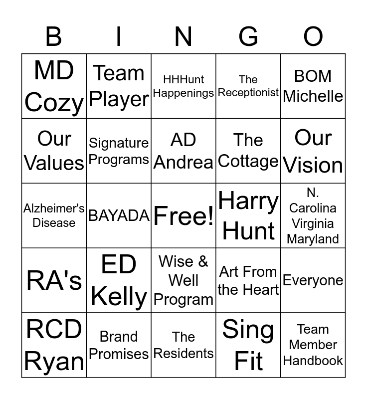 Springo Bingo Card