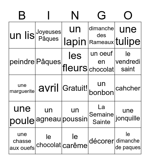 Bingo de Pâques Bingo Card