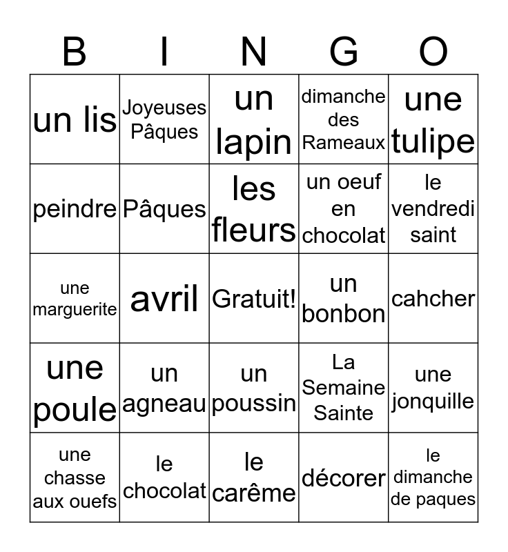 Bingo de Pâques Bingo Card