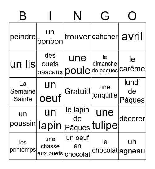 Bingo de Pâques Bingo Card