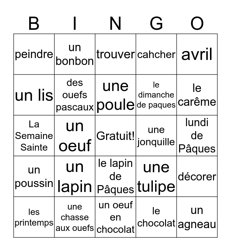 Bingo de Pâques Bingo Card