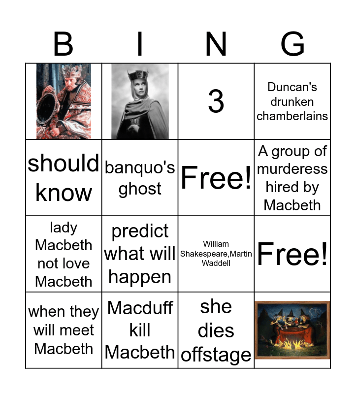 Macbeth Bingo Card