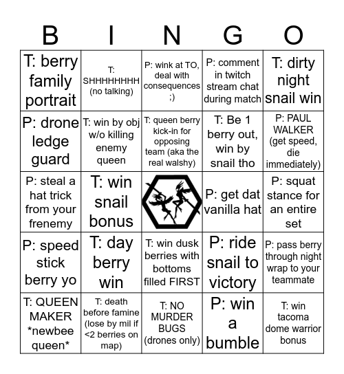 KILLER QUEEN SEATTLE ~420~ BINGO Card