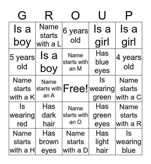 Saturday Group Bingo Card