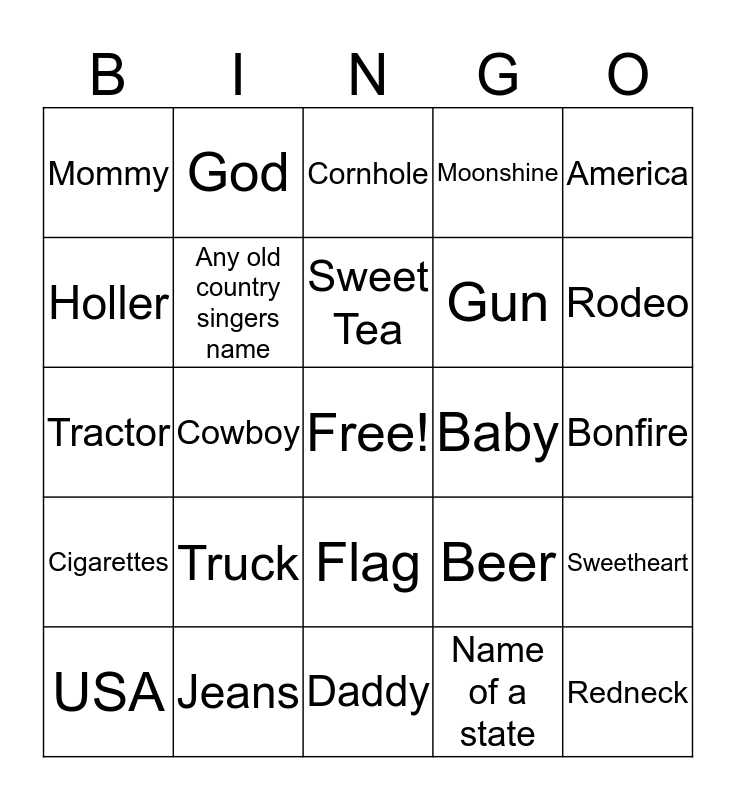 Country Bingo Card