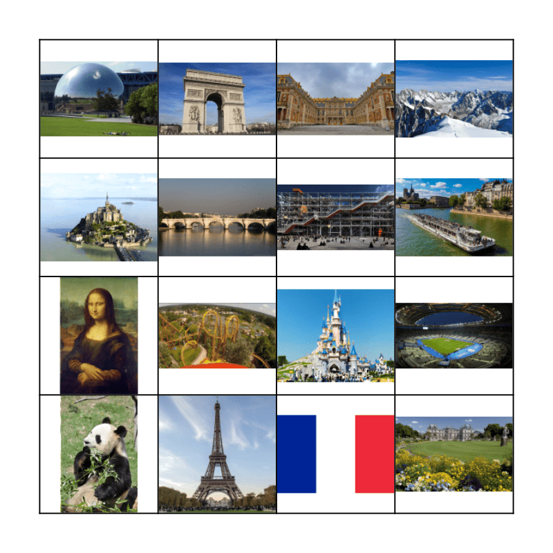 French Landmarks Bingo Card