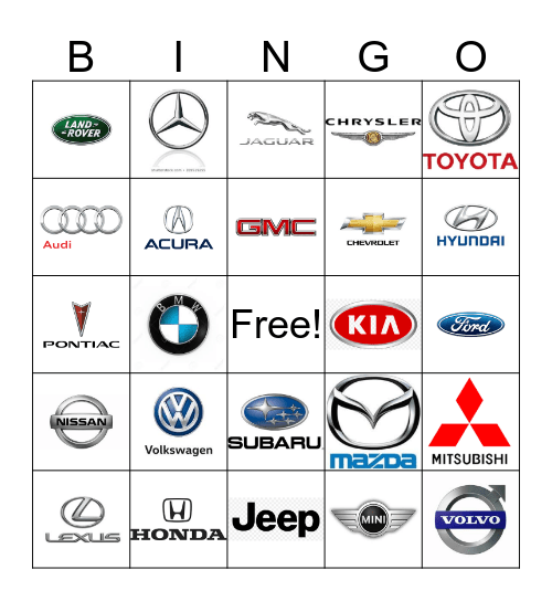 Road Trip Bingo: Car Manufacturers Bingo Card