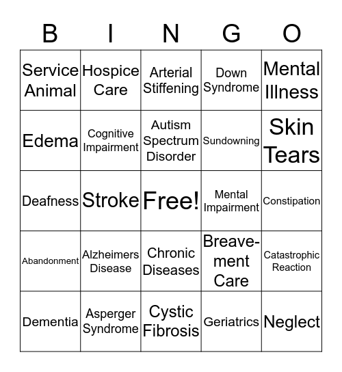 Geriatrics and Special Needs Bingo Card