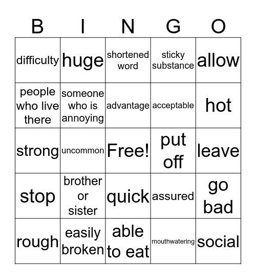 Context Clues Bingo Card