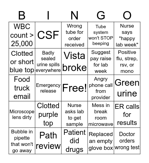 Lab Week Bingo Card