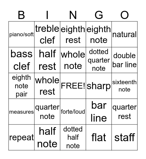 Music Note Bingo Card