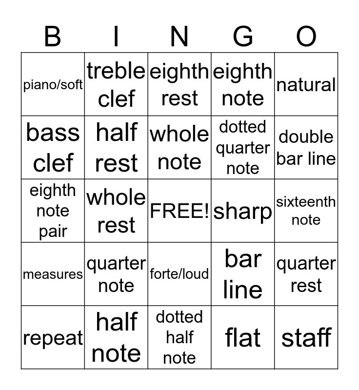Music Note Bingo Card